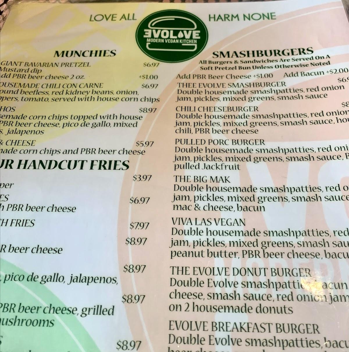 Menu at Evolve Modern Vegan Kitchen pub & bar, Daytona Beach