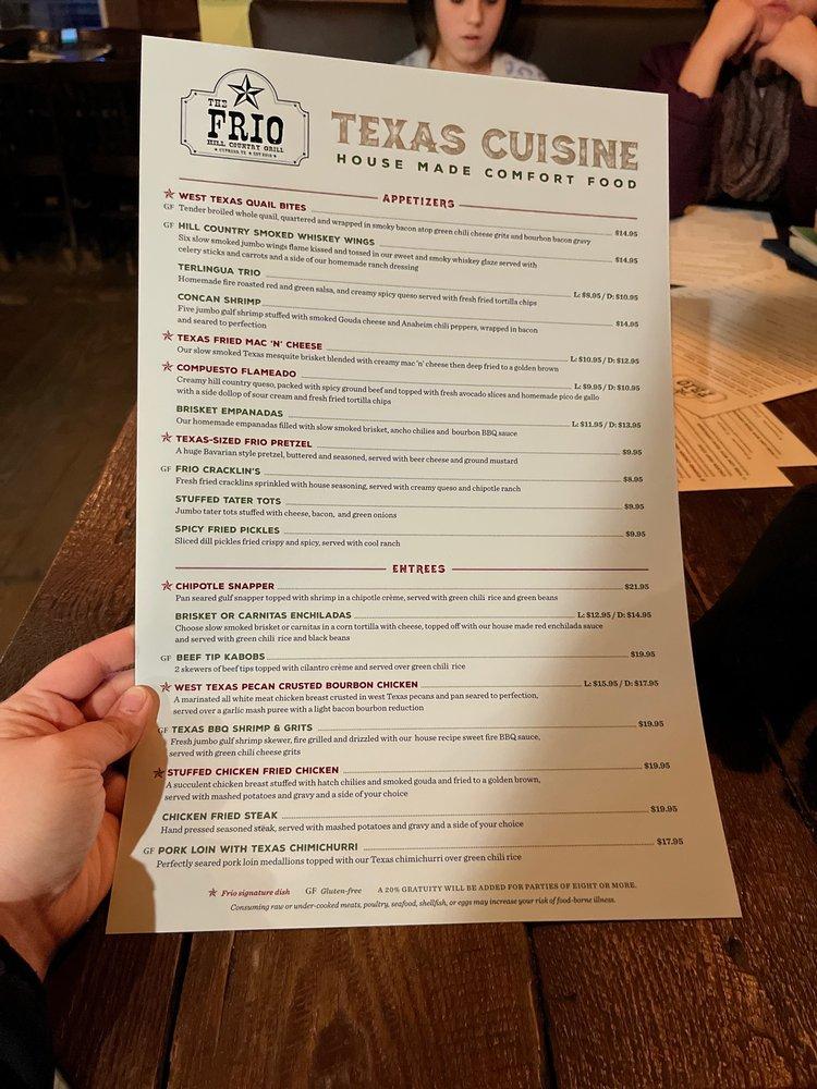 Menu at The Frio - Hill Country Grill & The Barn, Cypress