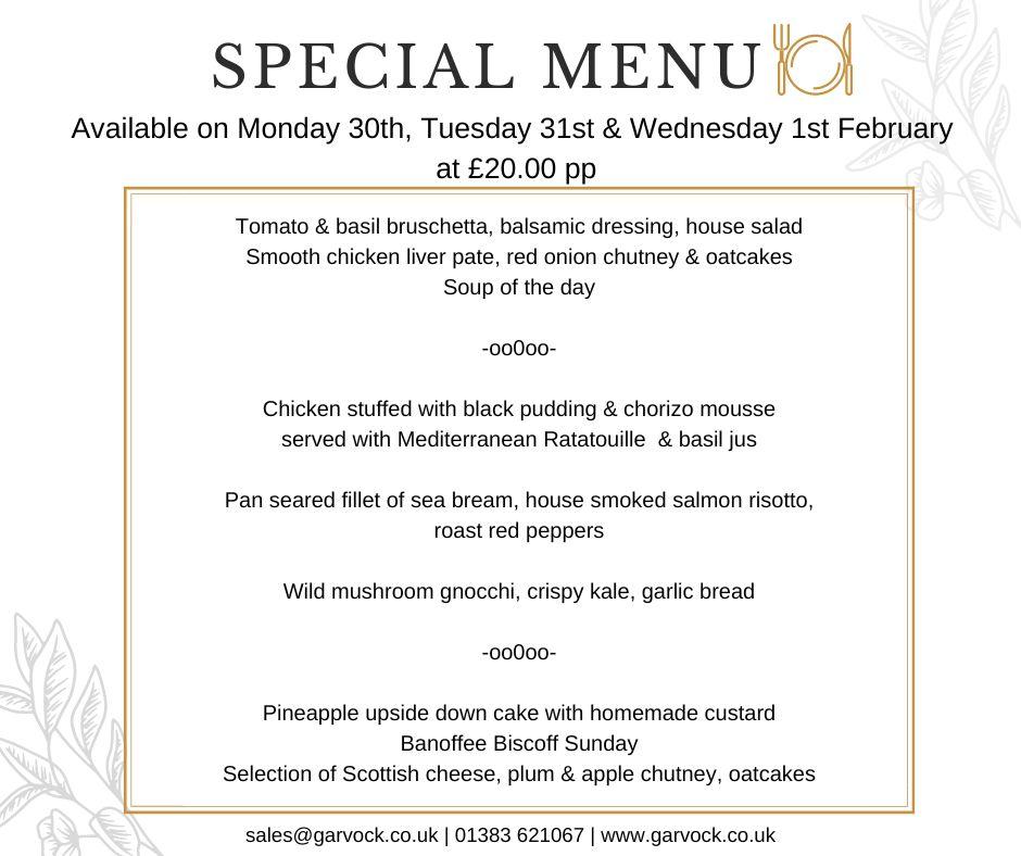 Menu at Garvock House Hotel restaurant, Dunfermline