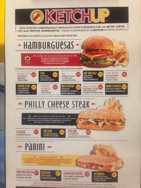 Menu at Ketchup Supreme Burgers restaurant, Mexico City, Hamburg
