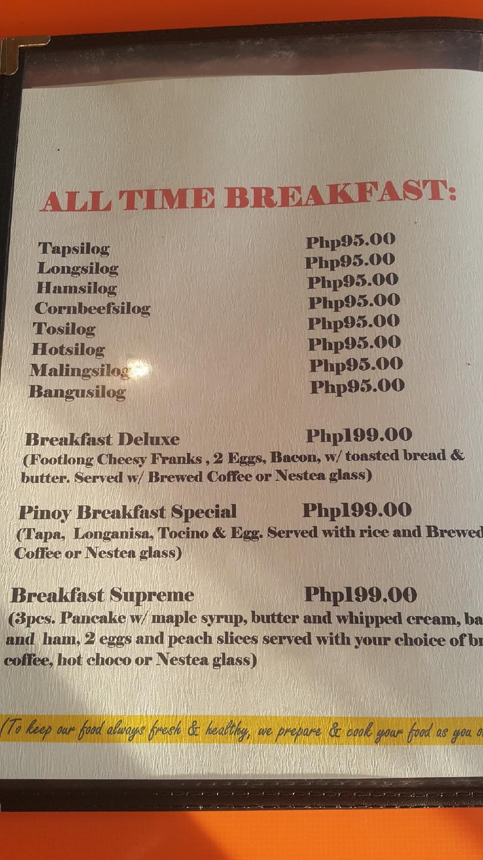 Menu at LC's Stop & Chow restaurant, Cabangan