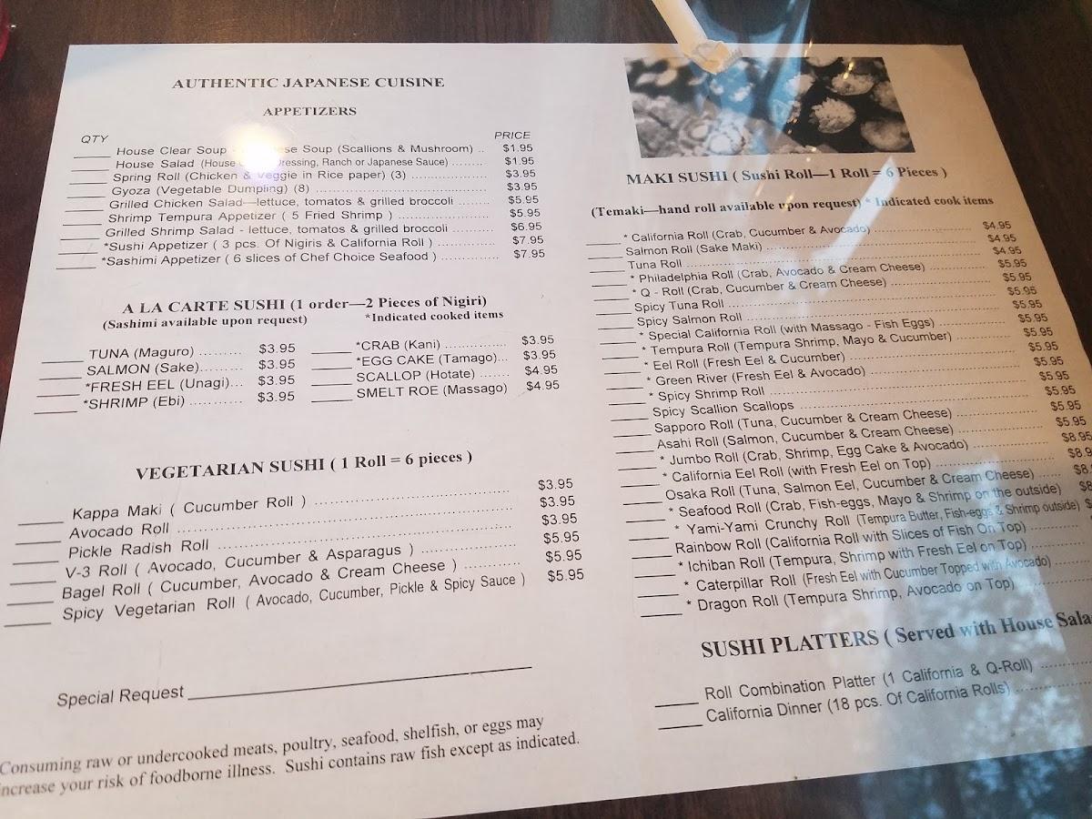 Menu at Osaka Japanese Restaurant and Sushi Bar, Sumter