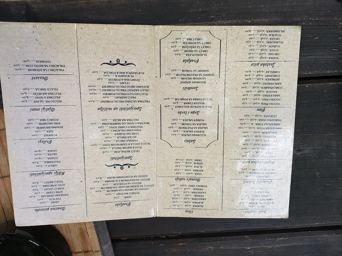Menu at Fijaker Ilidža restaurant, Sarajevo, IV viteške brigade 46