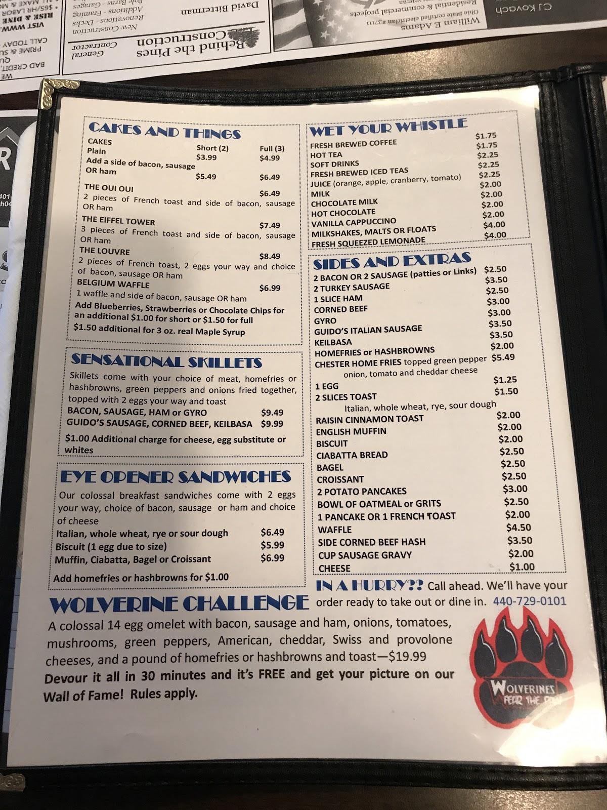 Menu at Rise & Dine Cafe, Chesterland