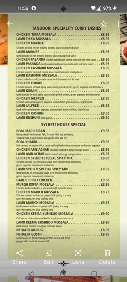 Menu at Sylheti Spice restaurant, Wantage