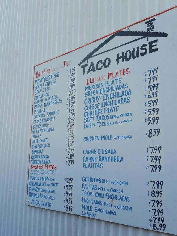 Menu at Taco House restaurant, San Antonio, San Pedro Ave