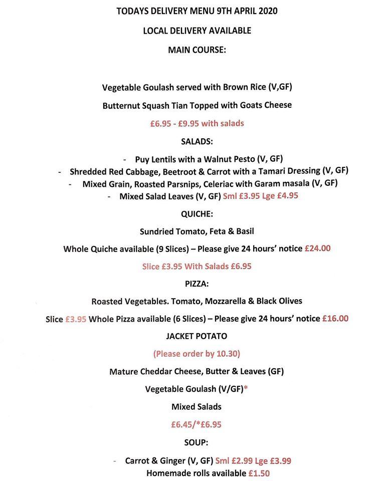 Menu at The Good Earth restaurant, Wells