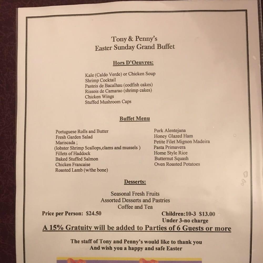 Menu at Tony & Penny's Restaurant, Ludlow