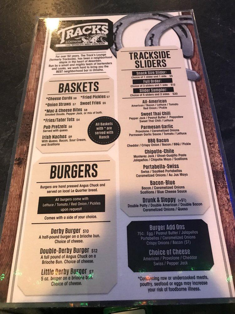 Menu at Tracks Lounge pub & bar, Omaha