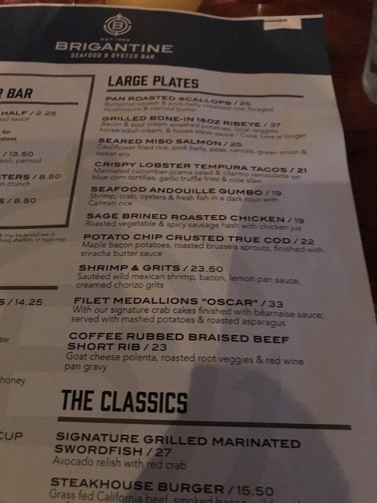 Menu at Brigantine Seafood & Oyster Bar, Del Mar, Camino Del Mar
