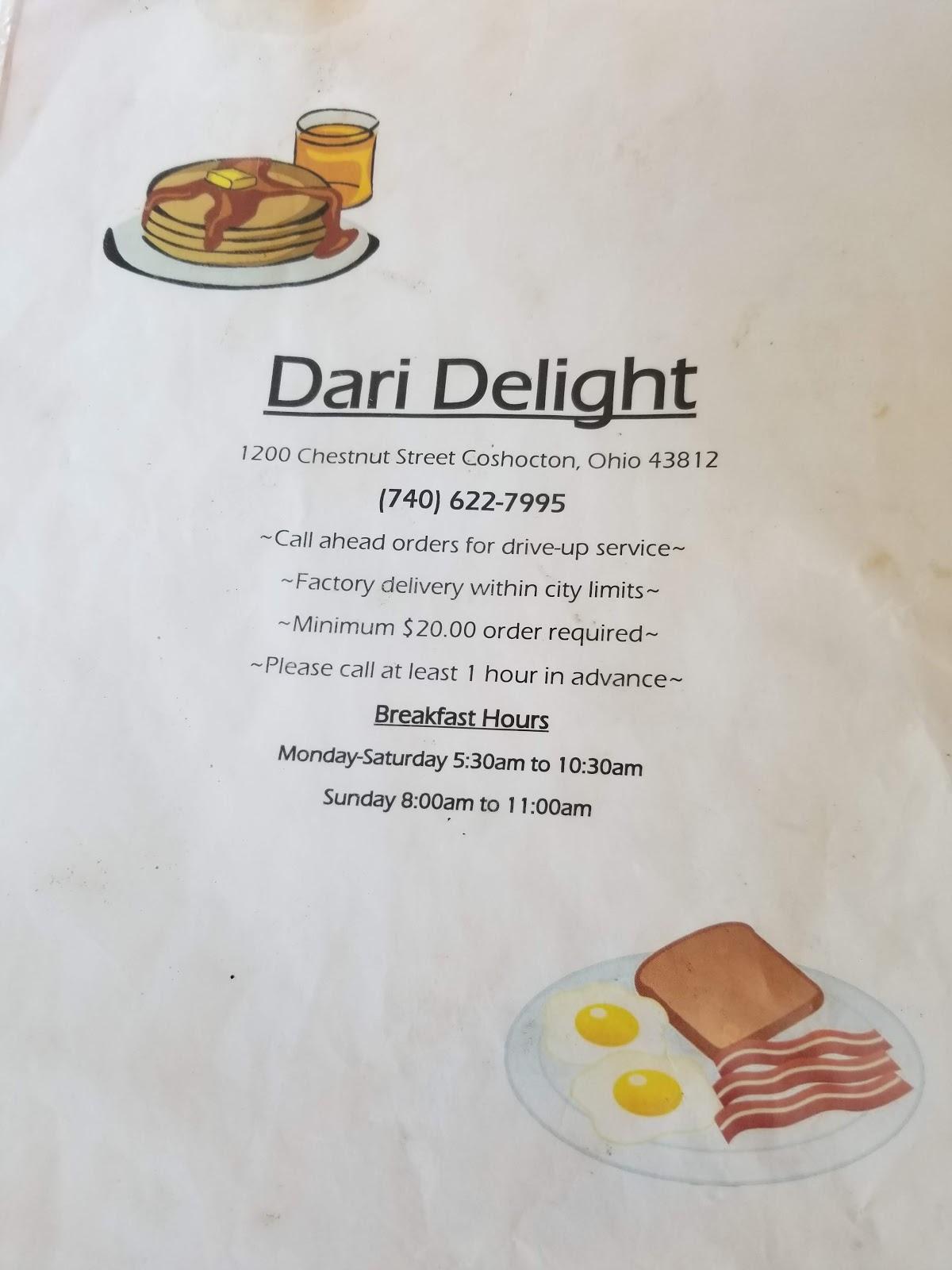 Menu at Dari Delight desserts, Coshocton
