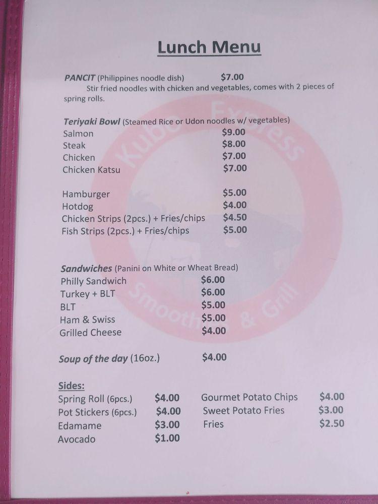 Menu at Kubo Express Authentic Filipino Cuisine pub & bar, Salt Lake City