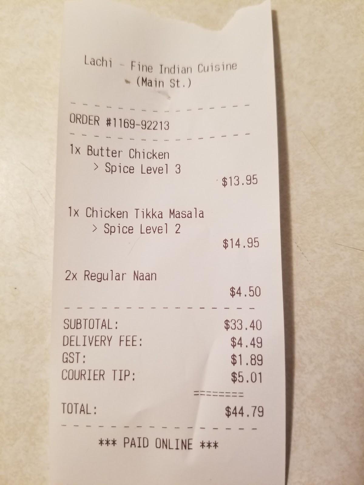 Menu at Lachi restaurant, Penticton