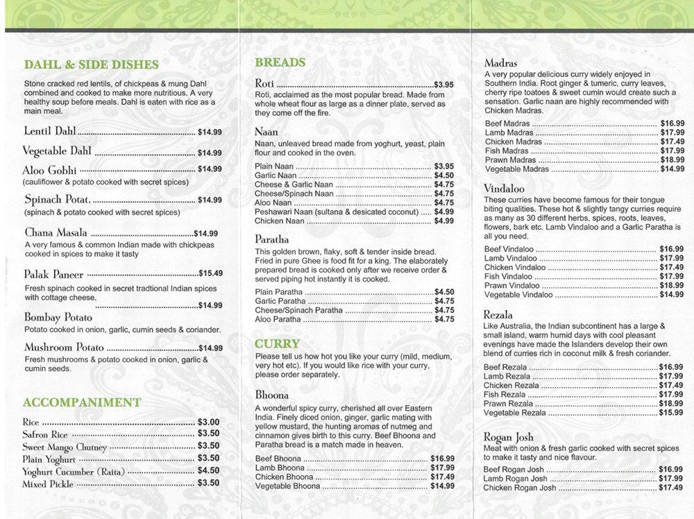 Menu at Spice n Pepper Authentic Indian Restaurant, Bowen