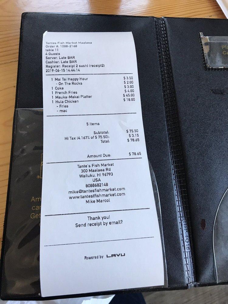 Menu at Tante's Fishmarket Restaurant & Bar, Maalaea