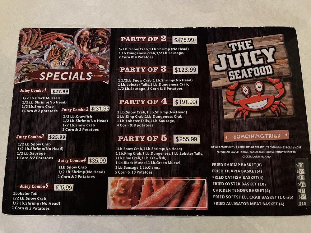 Menu at The Juicy Seafood restaurant, Aurora