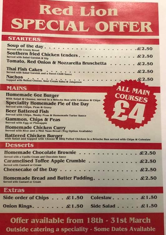 Menu at Red Lion Inn pub & bar, Mold, 15 Wrexham St