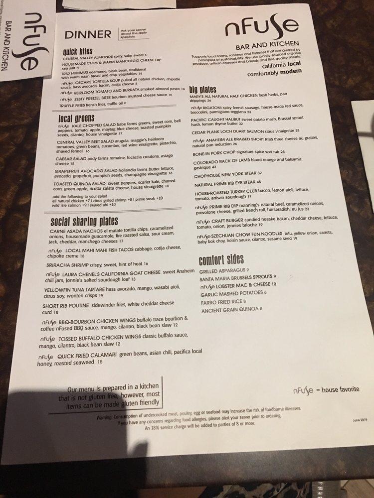 Menu at nFuse Restaurant, Bar & Lounge, Anaheim