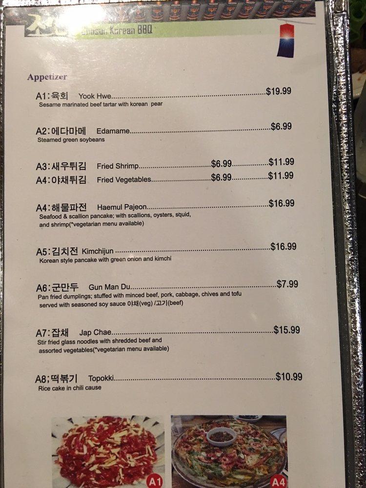 Menu at Chosun Korean BBQ, Overland Park