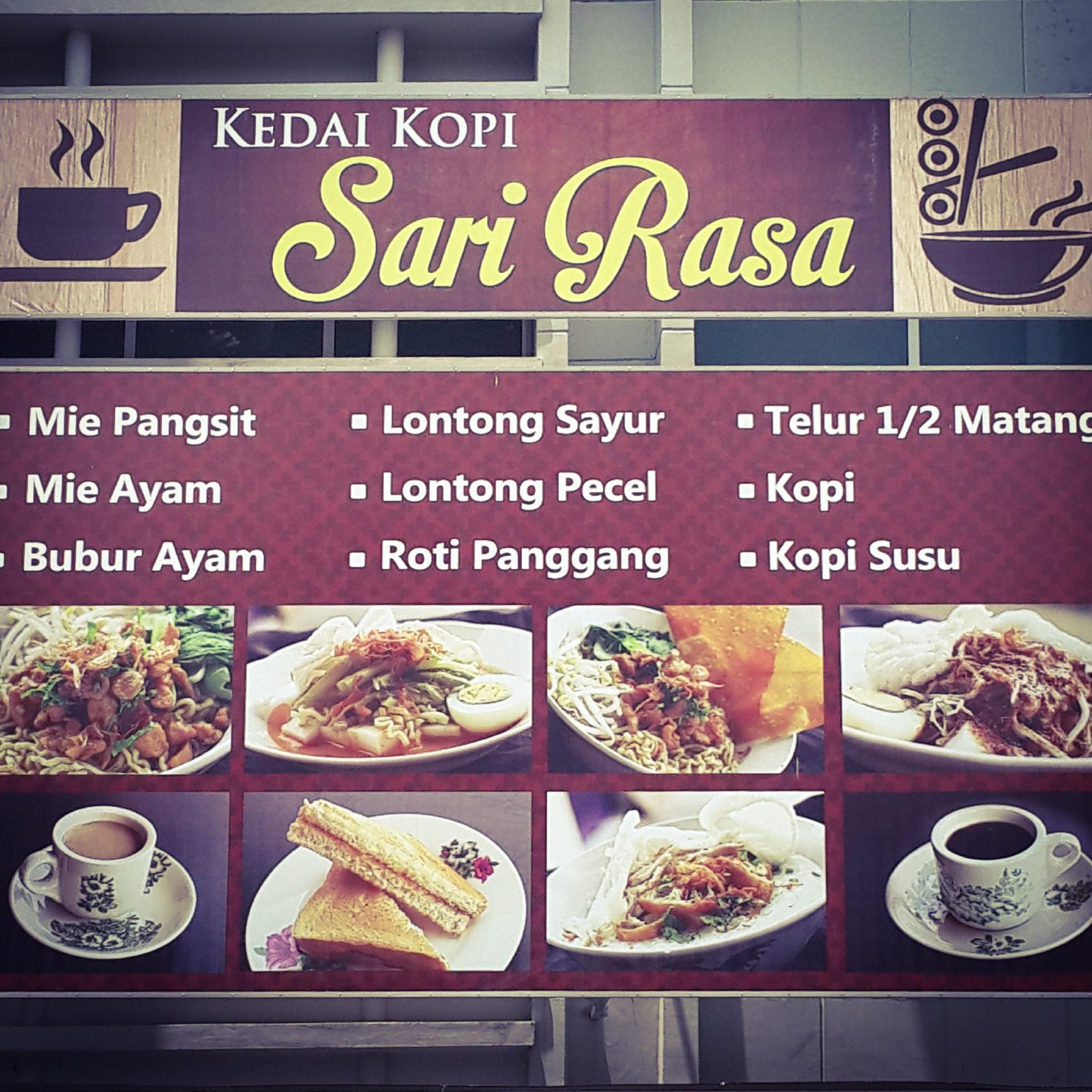 Menu at Kedai Kopi Sari Rasa restaurant, Pekanbaru