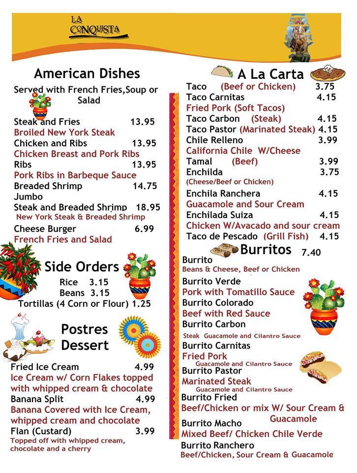 Menu at La Conquista restaurant, California City, N Loop Blvd Suite A