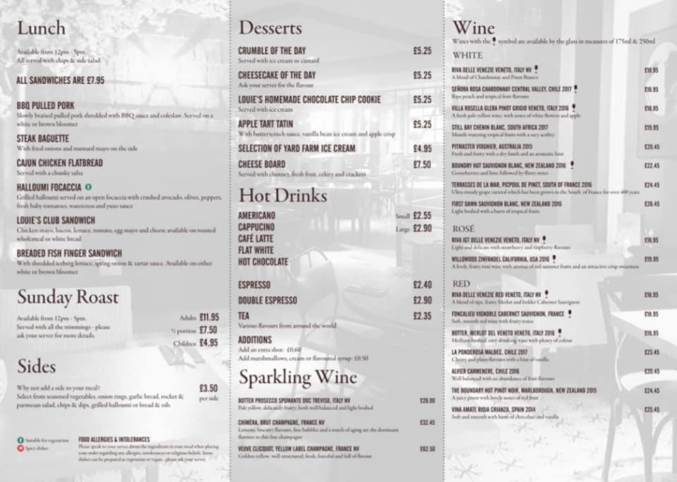 Menu at Louie Brown's pub & bar, Dalgety Bay
