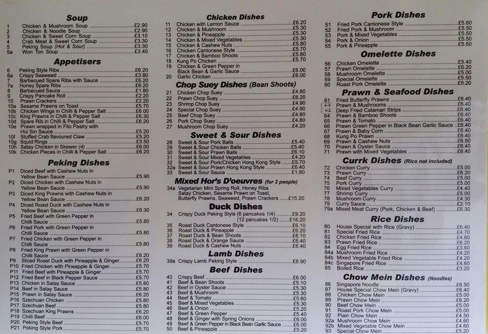 Menu at May Fu fast food, Hemel Hempstead