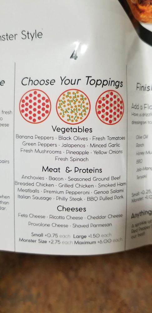 Menu at Monster Pizza pizzeria, Deltona, Deltona Blvd #5