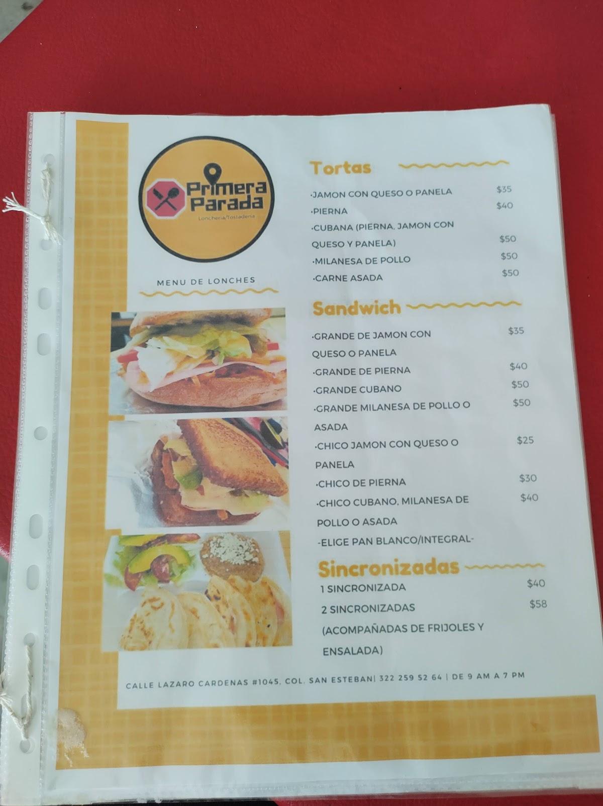 Menu at Primera Parada - Lonchería y Tostadería restaurant, Puerto Vallarta