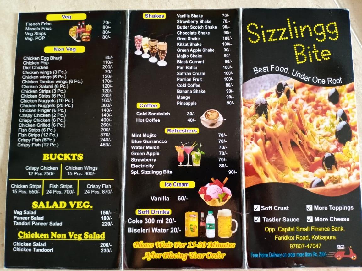 Menu at SIZZLINGG BITE, Kot Kapura
