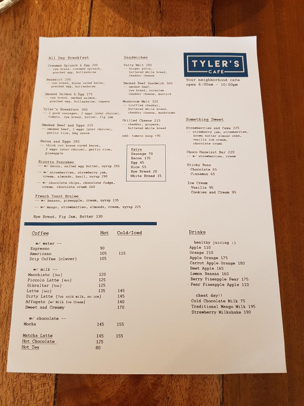 Carta de Tyler's Cafe, Ciudad Quezon