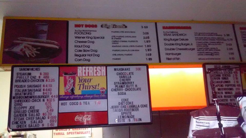 Menu at Wiener King restaurant, Mansfield