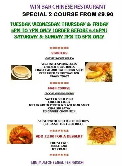 Menu at Win Bar Chinese Restaurant, Pudsey