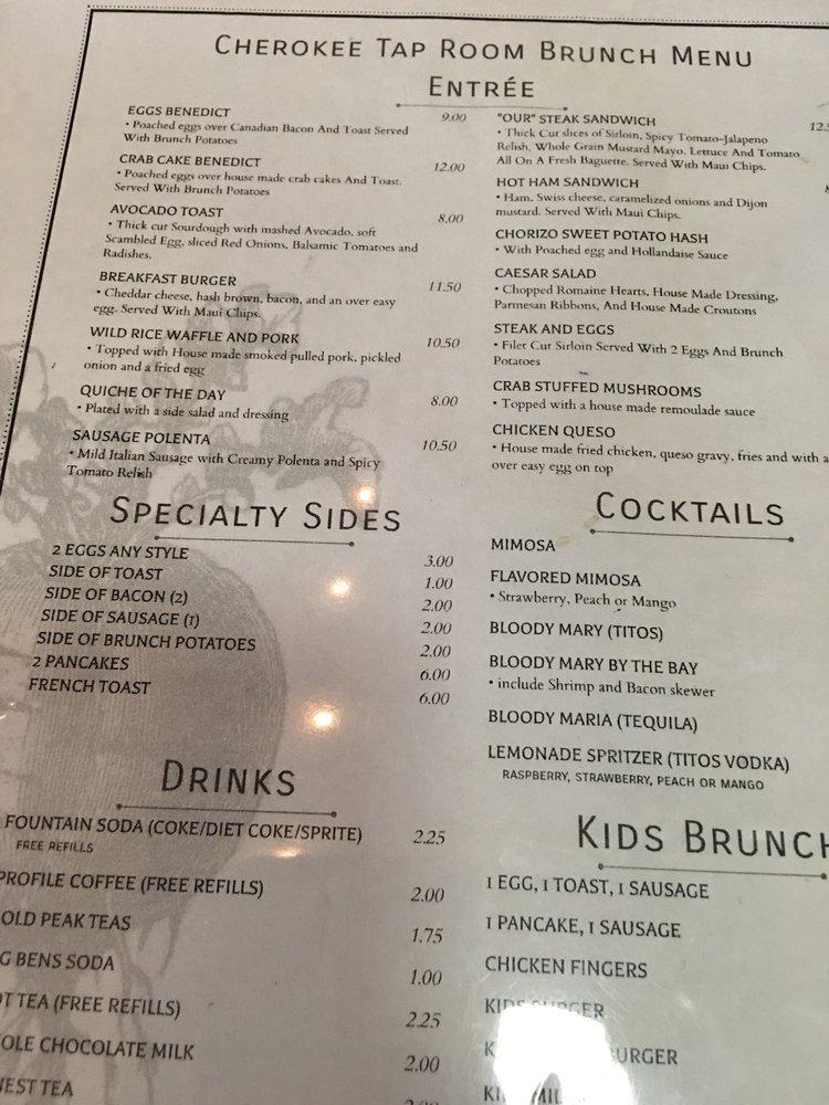 Menu at Cherokee Tap Room And Grill pub & bar, Danville