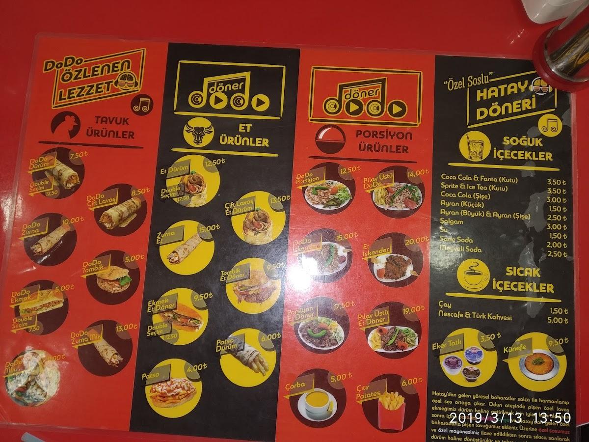 Menu at DoDo Döner, Istanbul