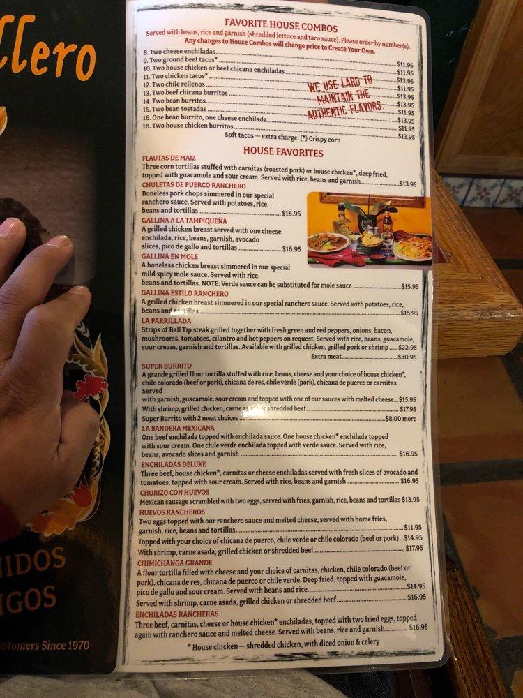 Menu at El Novillero Restaurant, Sacramento