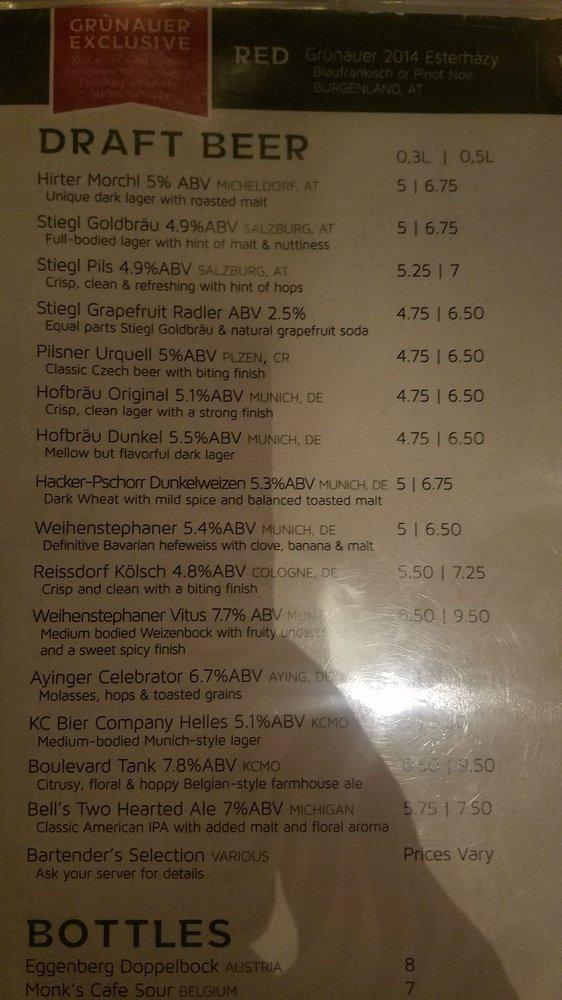 Menu at Grünauer pub & bar, Kansas City
