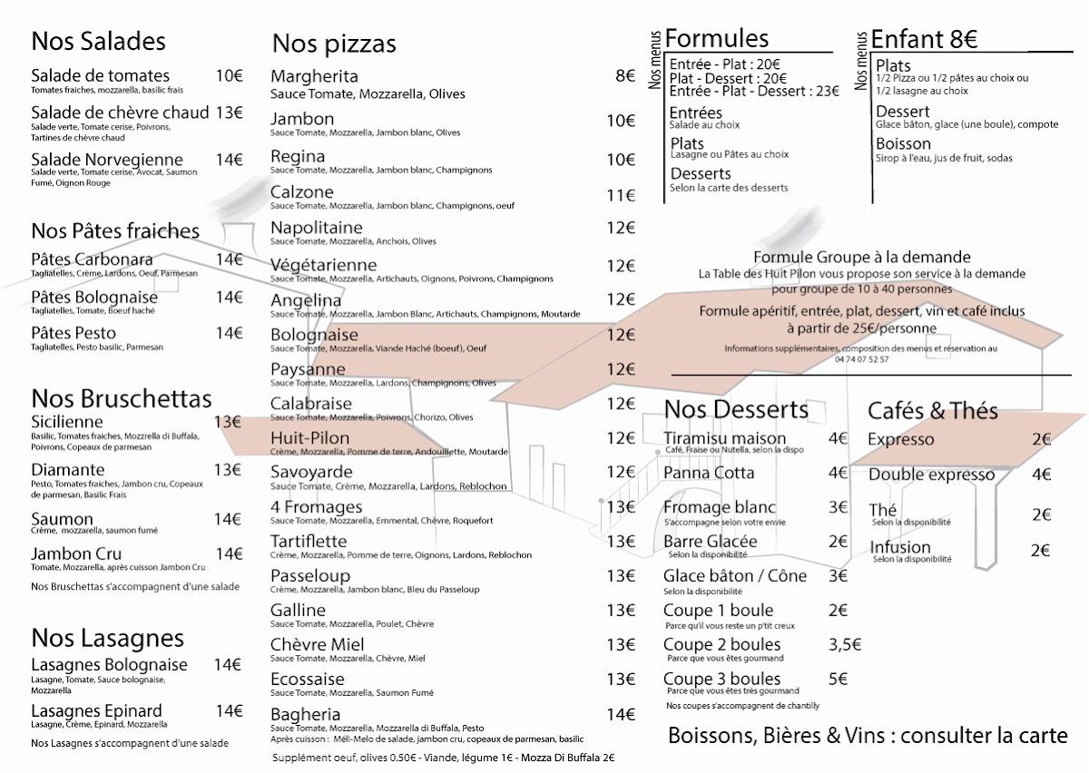 Menu au La Table des Huit Pilon restaurant, Jarnioux