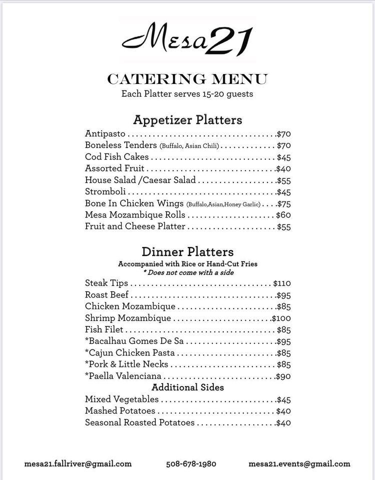 Menu at Mesa 21 pizzeria, Fall River