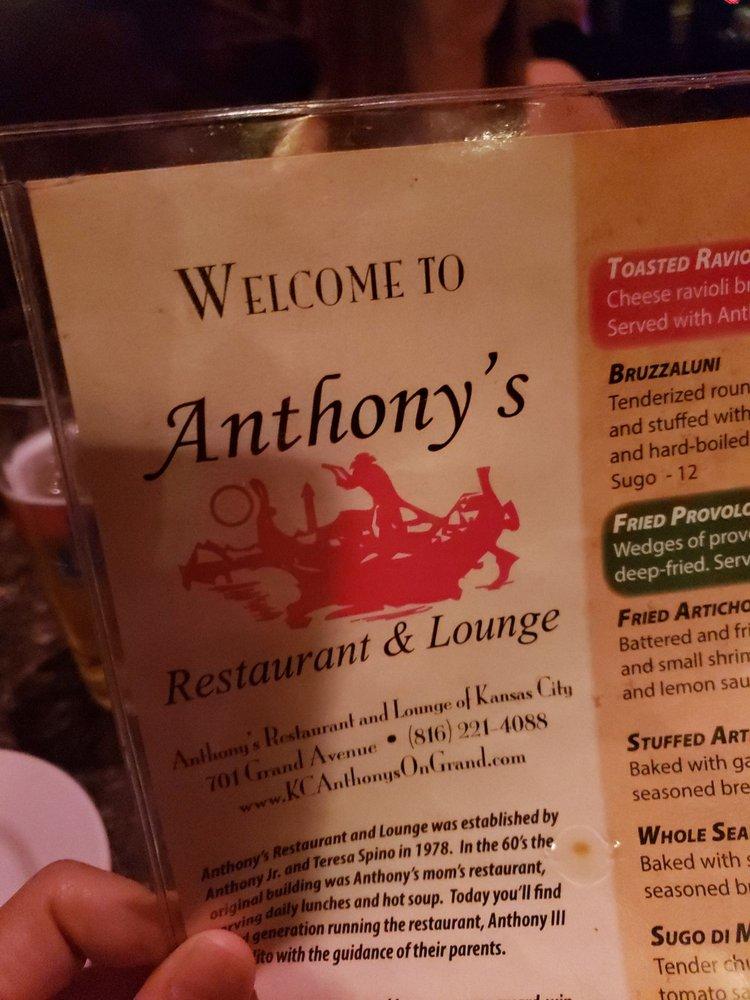 Menu at Anthony's Restaurant & Lounge, Kansas City, 701 Grand Blvd