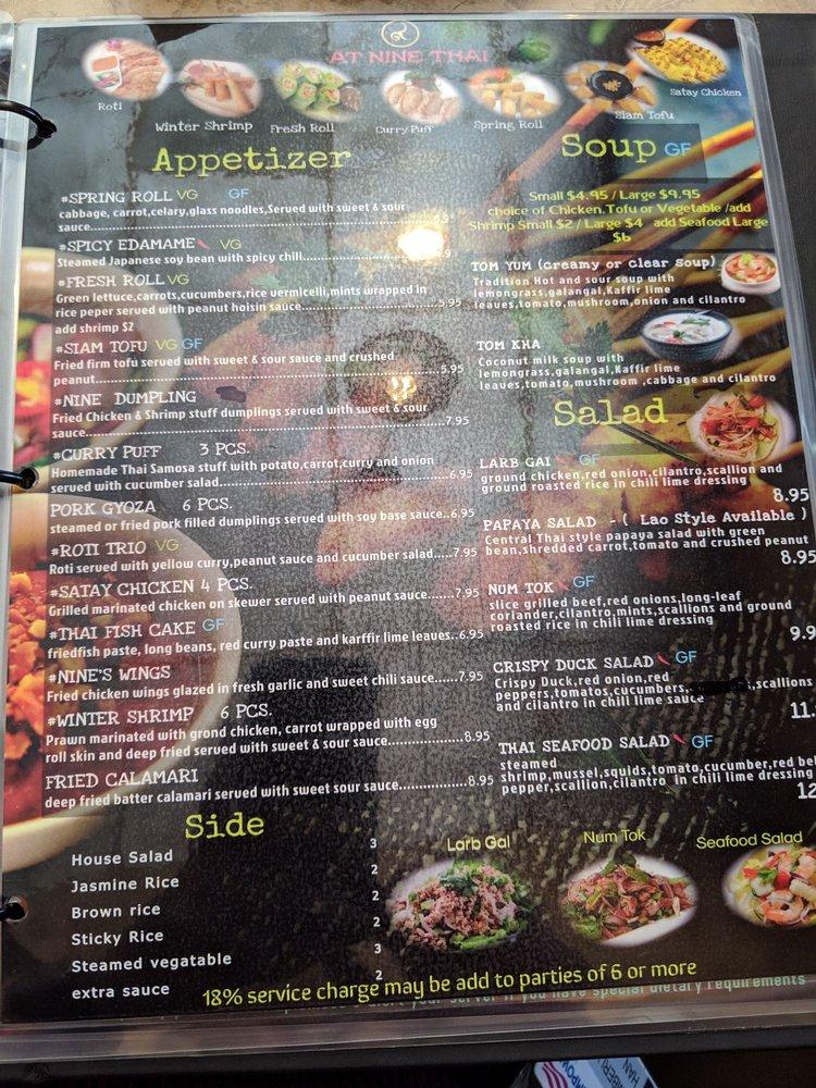 Menu at At Nine Thai restaurant, Centennial