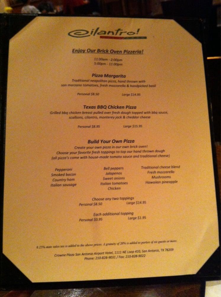 Menu at Cilantro restaurant, San Antonio