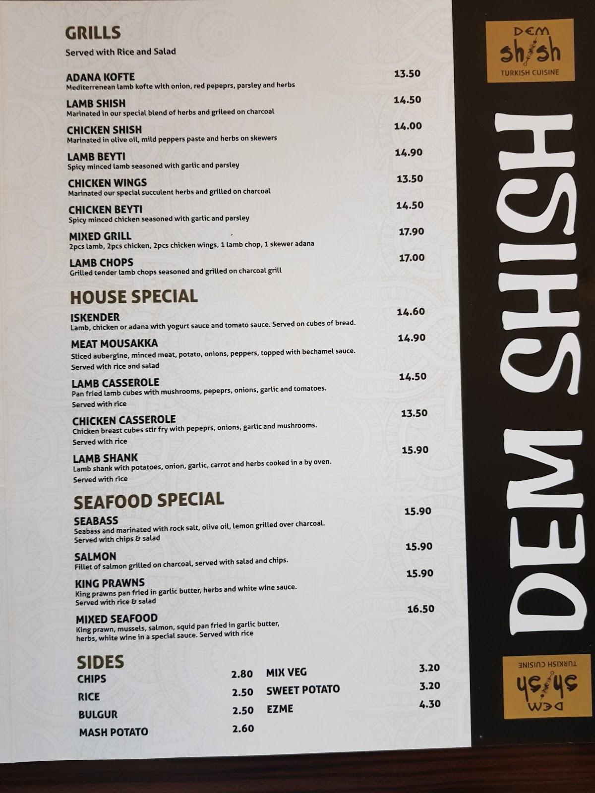 Menu at Dem Shish Restaurant & Cocktail Bar, Eastbourne