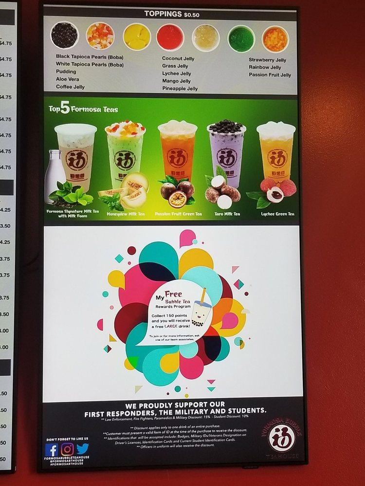 Menu at Formosa Bubble Teahouse, Cypress