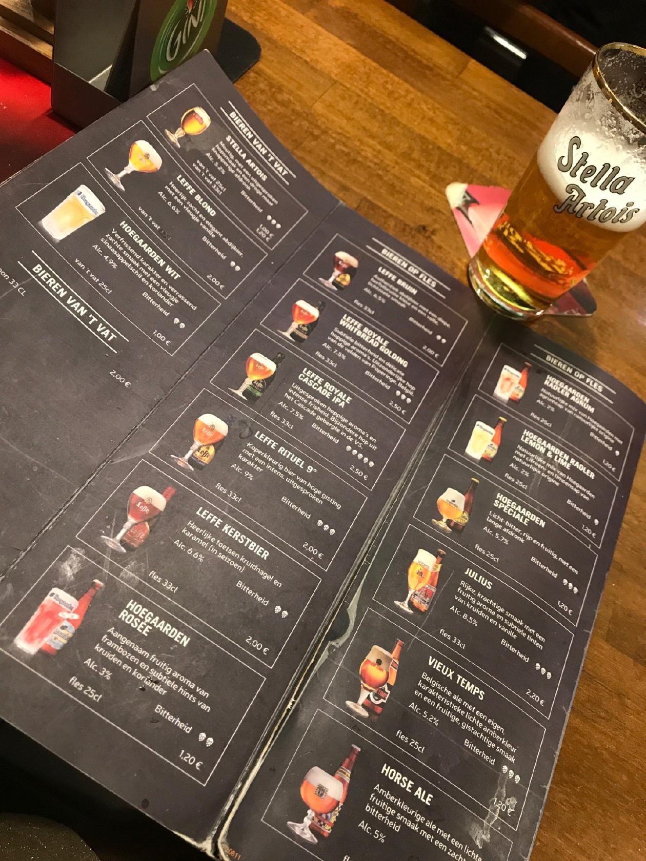 Menu at In Den Congo, Tervuren