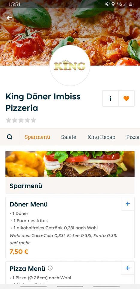 Menu at King restaurant, Helmstedt