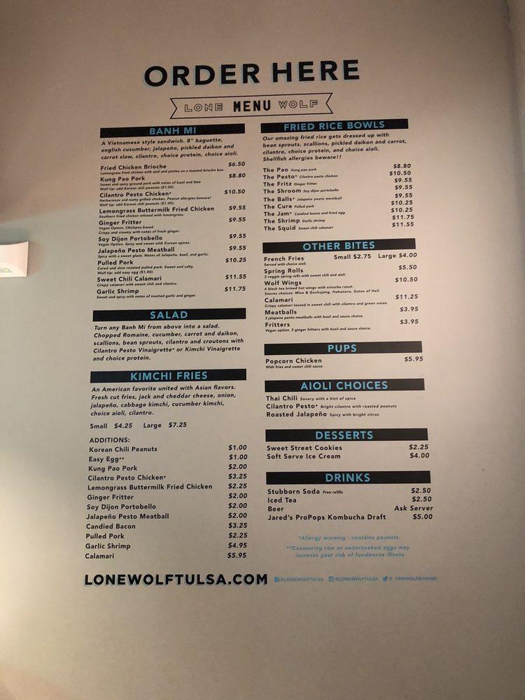 Menu at Lone Wolf Banh Mi restaurant, Tulsa, 203 E Archer St
