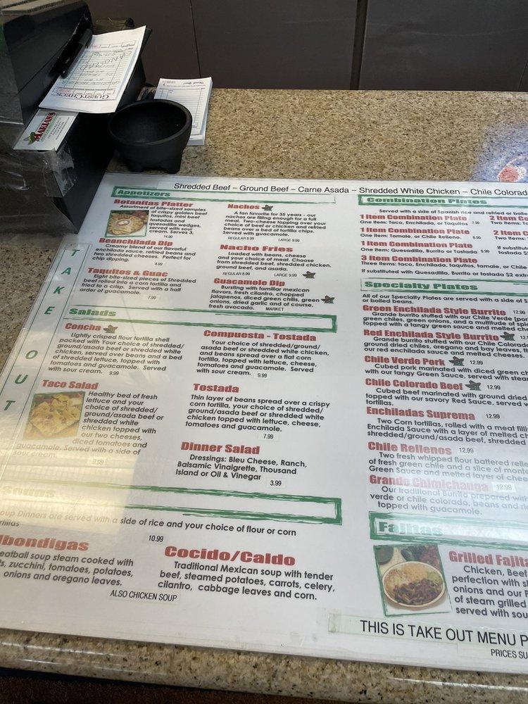 Menu at Marian's Méxican Restaurant, Fresno