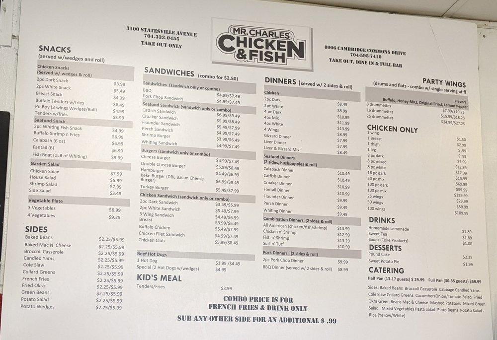 Menu at Mr. Charles Chicken & Fish restaurant, Charlotte