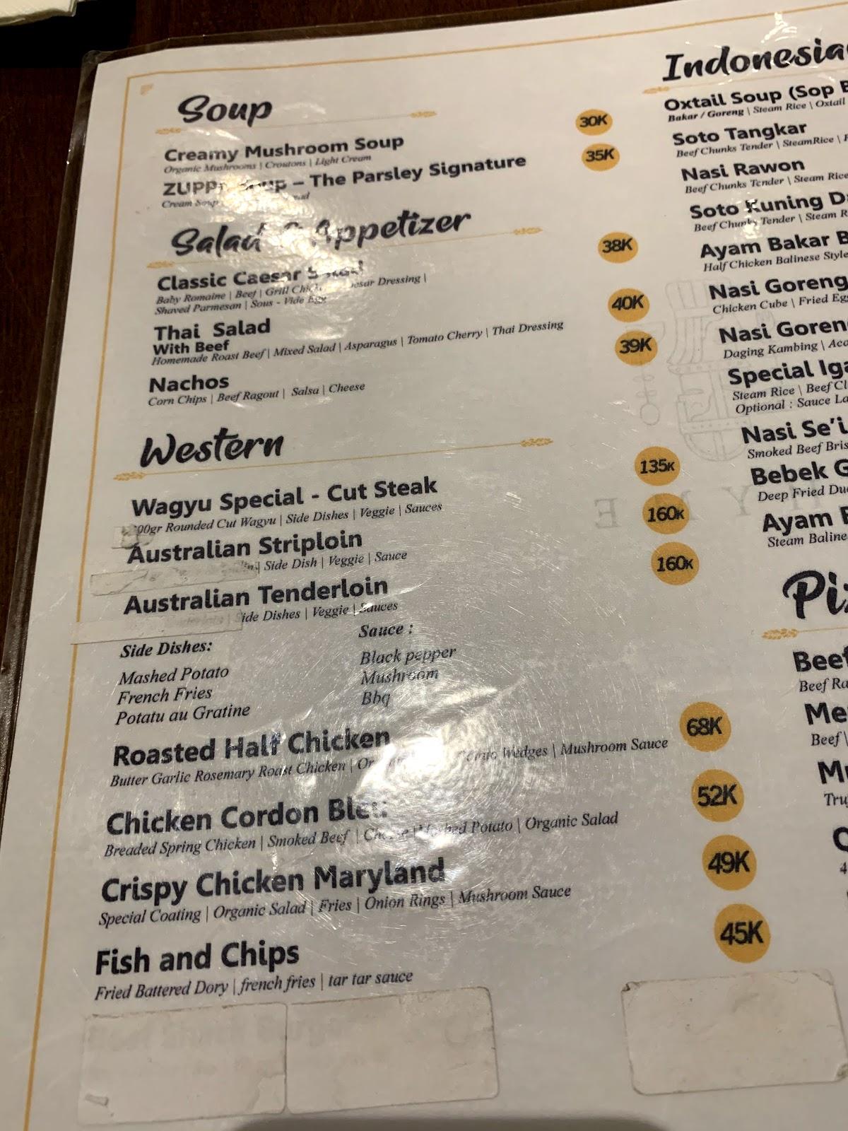 Menu at Parsley Bakery & Resto Jakal, Sendangadi, Kaliurang St KM.5